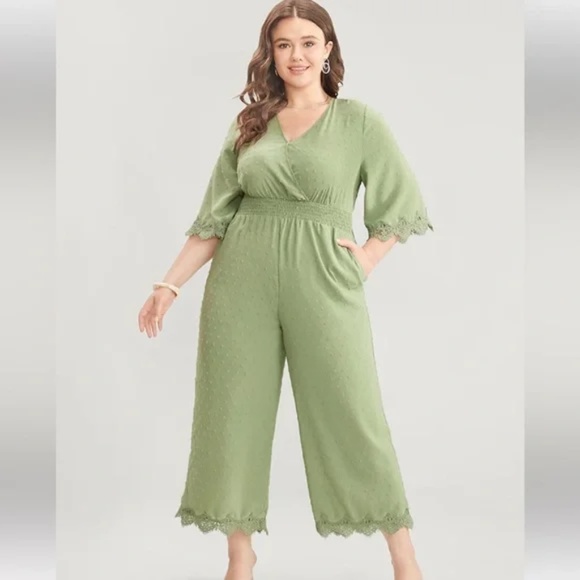 BloomChic | Pants & Jumpsuits | Bloomchic Sage Green Swiss Dot Crochet ...